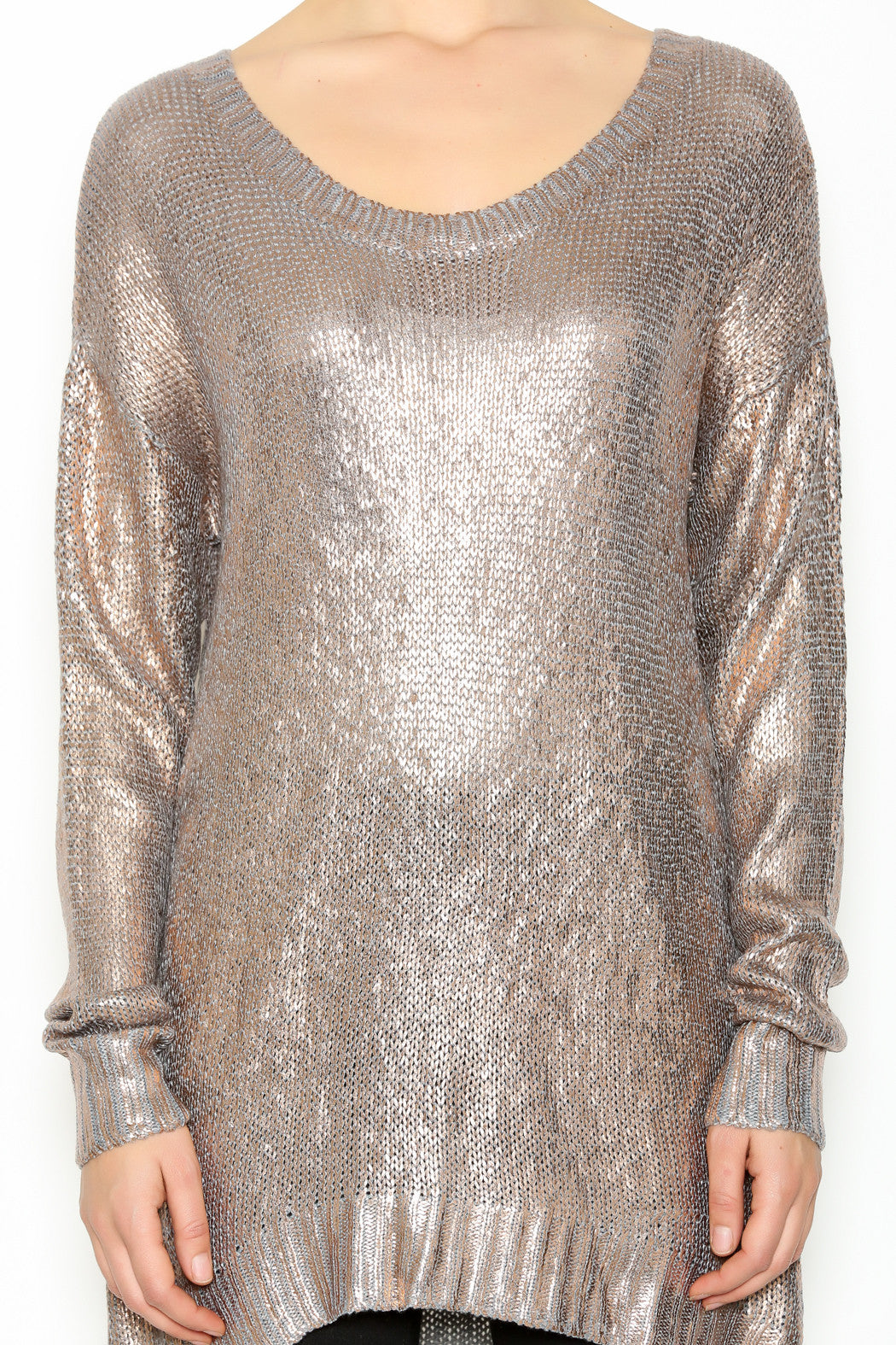 Elan Hi-Lo Metallic Sweater Silver | All Dec'd Out – All Decd Out