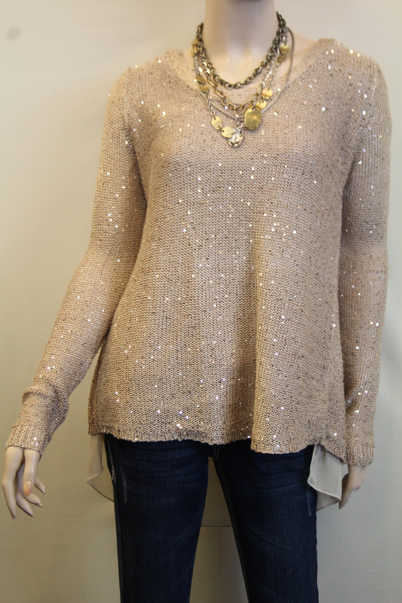 Yahada Beige Sequin Sweater | All Decd Out